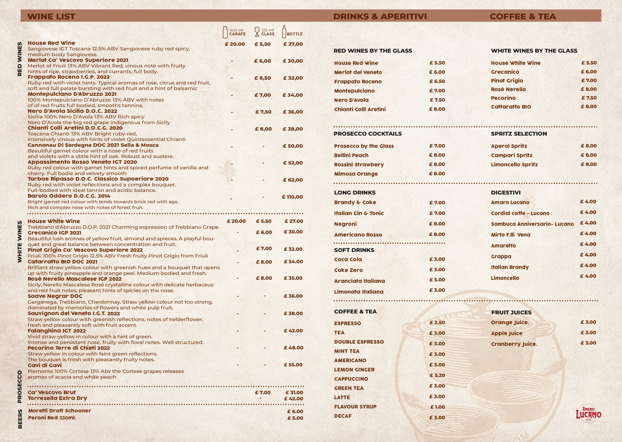 Drink Menu – Pentole & Padelle